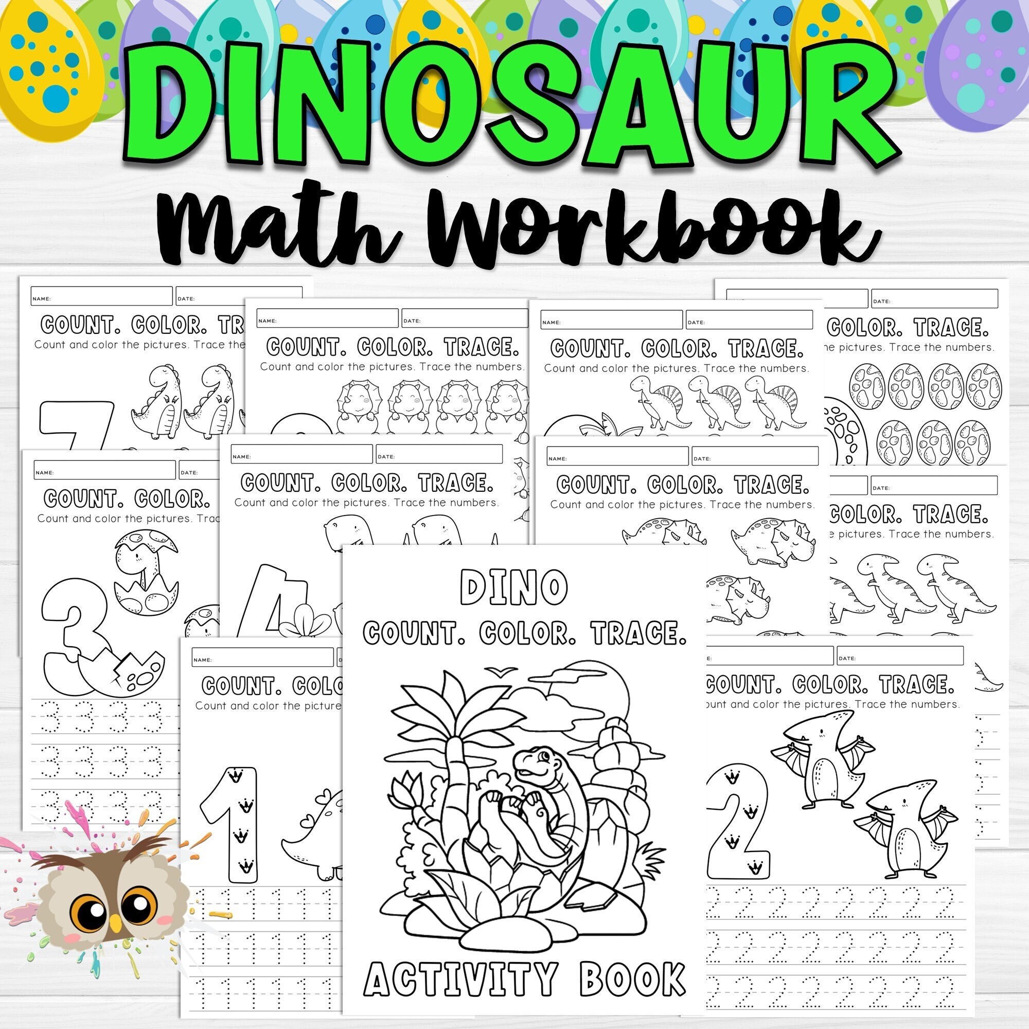 Preschool Math Worksheets, Number Tracing Printable, Dinosaur Coloring ...