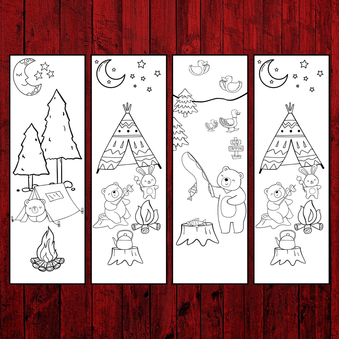 Camping Bookmarks to Color, Woodland Party Favor, Classroom Gifts ...