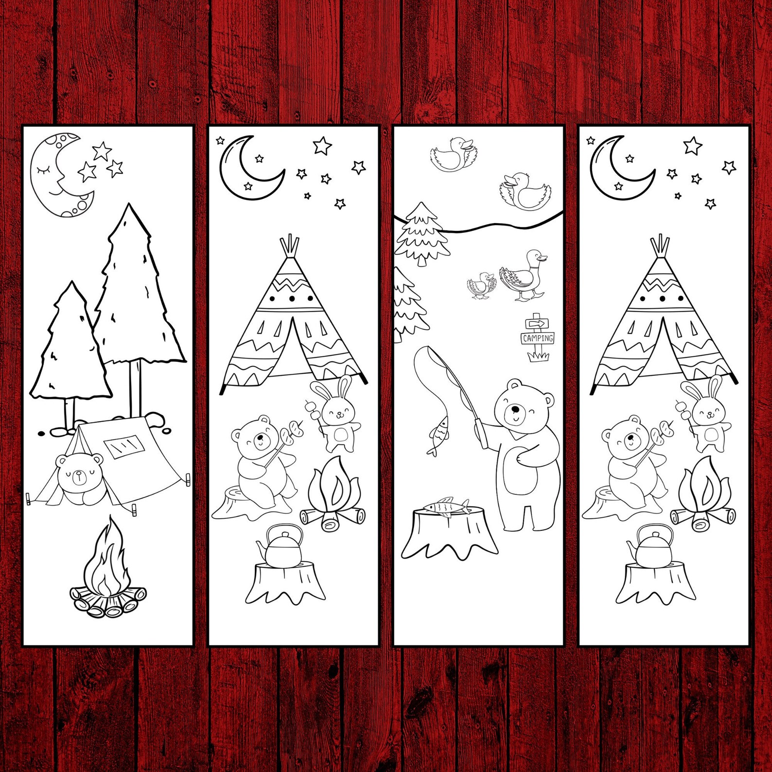 Camping Bookmarks to Color, Woodland Party Favor, Classroom Gifts ...