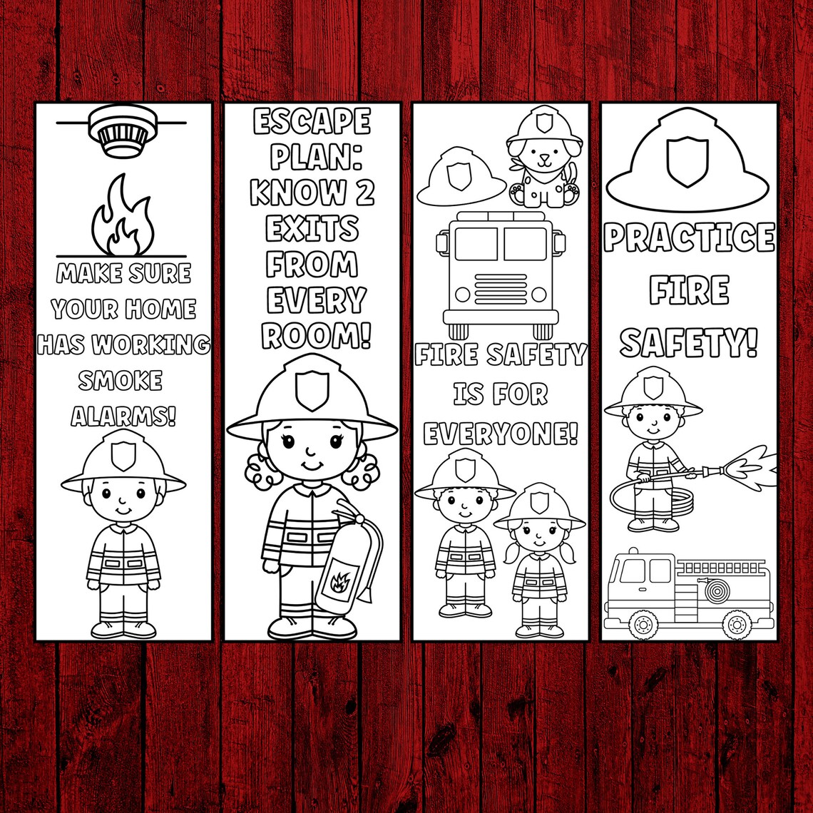 Fire Safety Printable, Fireman Party Favors, Bookmarks to Color ...