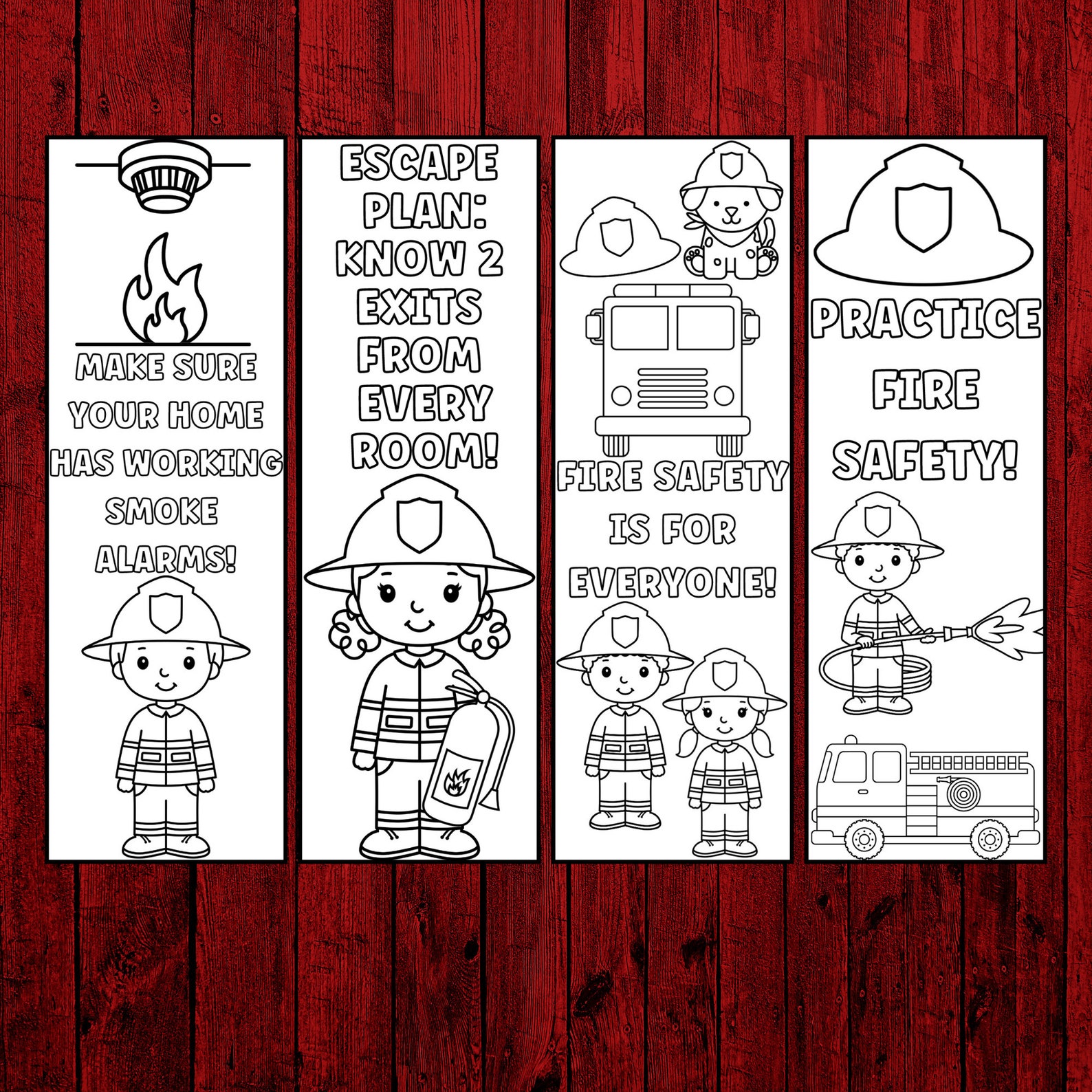 Fire Safety Printable, Fireman Party Favors, Bookmarks to Color ...