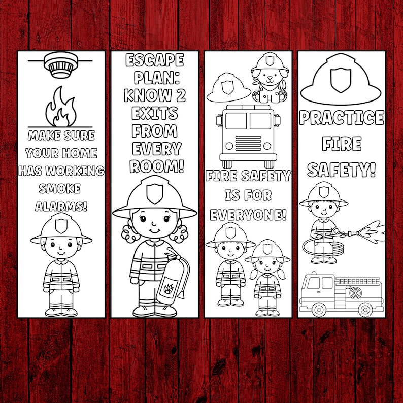 Fire Safety Printable, Fireman Party Favors, Bookmarks to Color ...