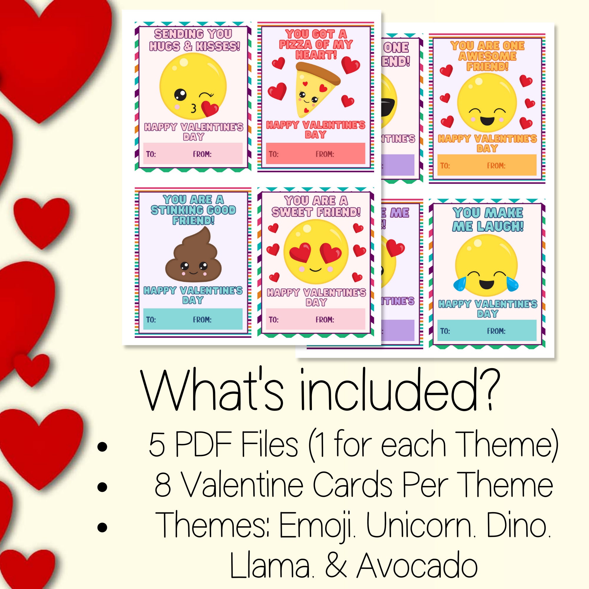 Valentine Card Bundle, Printable Valentine Cards for Classroom, Emoji ...