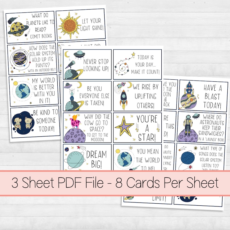 Lunchbox Notes Printable, Affirmation Cards for Kids, Space Gifts for ...