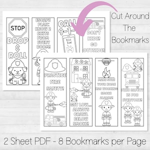 Fire Safety Printable, Fireman Party Favors, Bookmarks to Color ...
