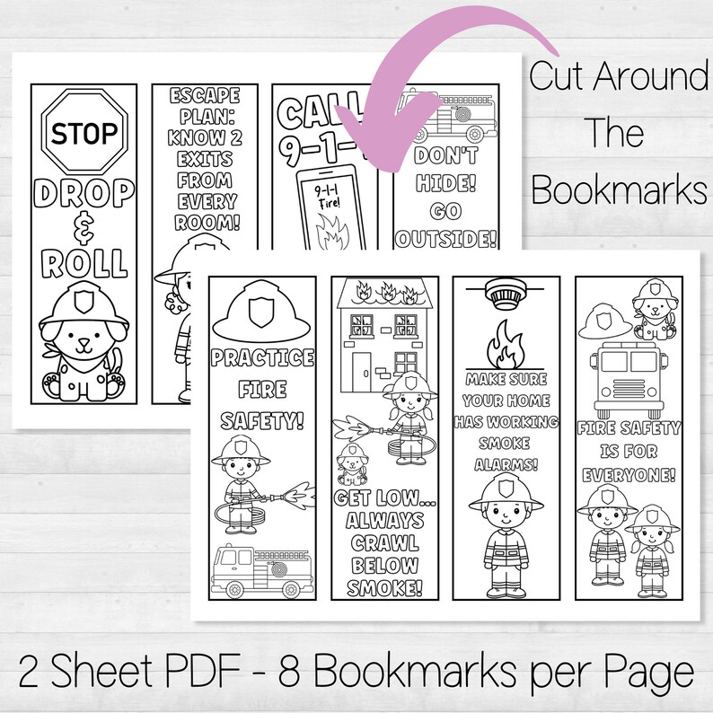 Fire Safety Printable, Fireman Party Favors, Bookmarks to Color ...