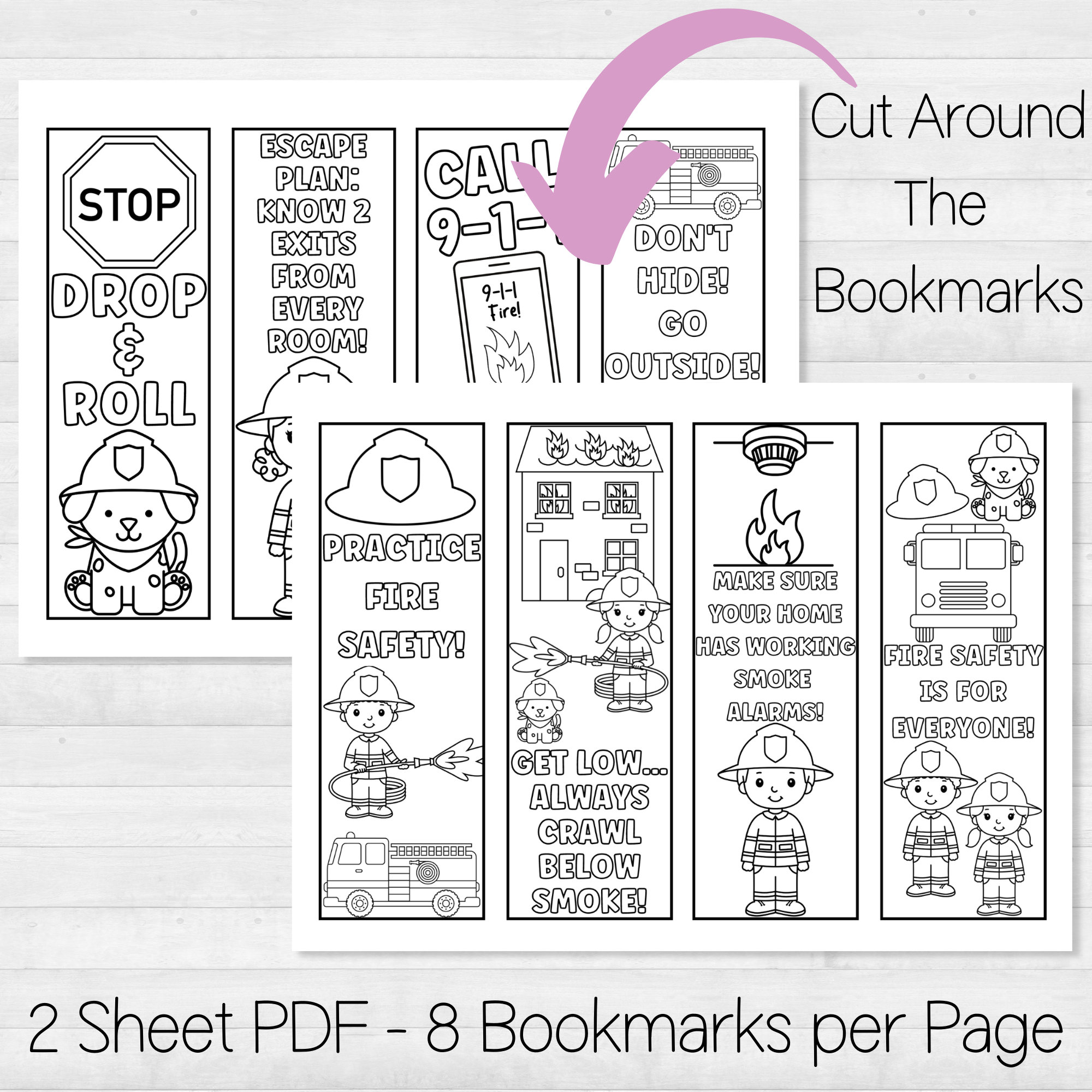 Fire Safety Printable, Fireman Party Favors, Bookmarks to Color ...