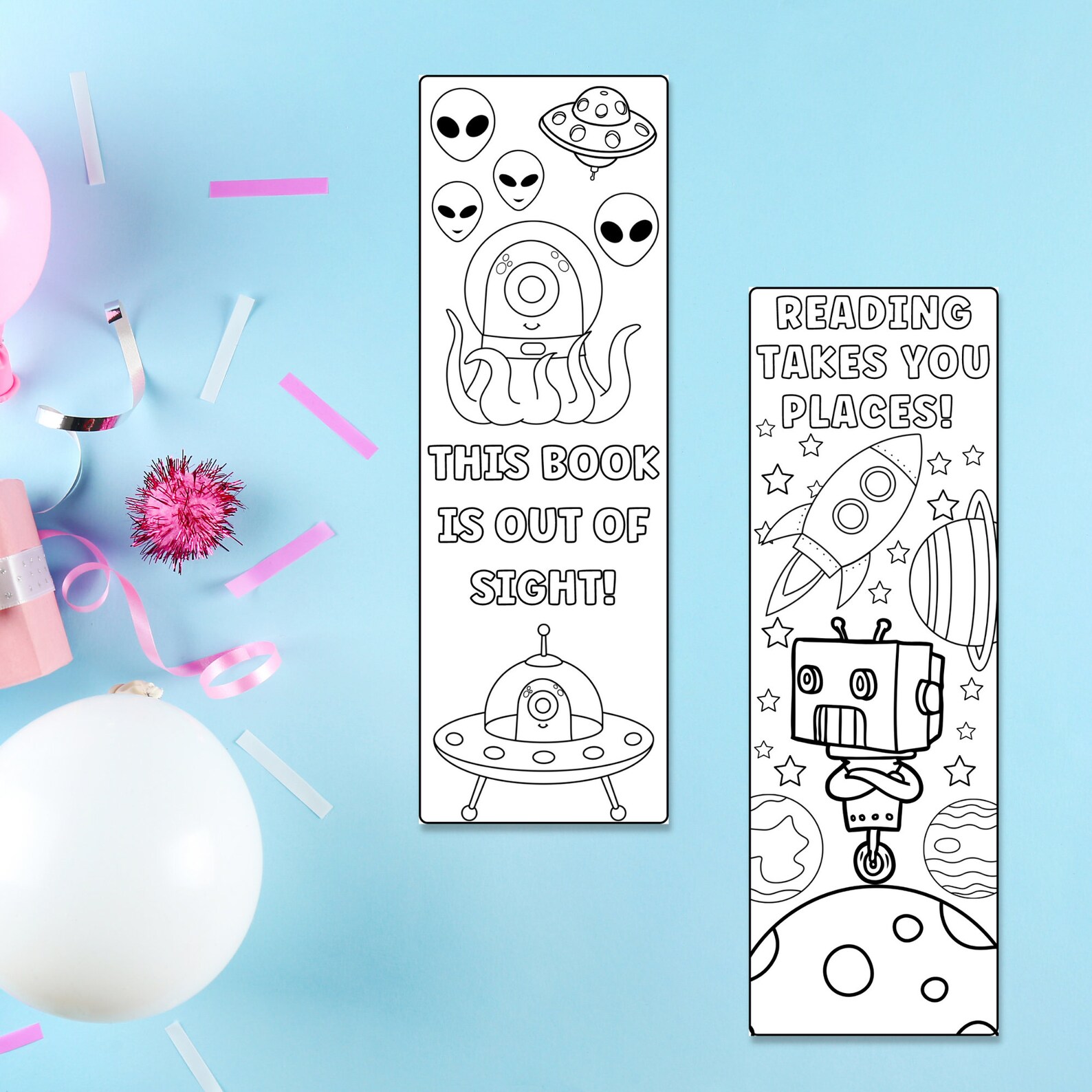 Alien Bookmark, Printable Bookmarks for Kids, Space Party Favors ...