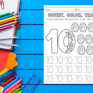 Preschool Math Worksheets, Number Tracing Printable, Dinosaur Coloring ...