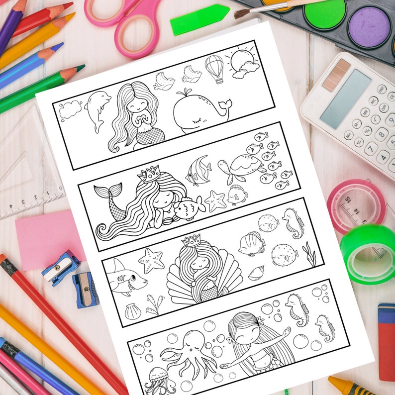 Printable Bookmarks to Color, Mermaid Gifts for Girls, Cheap Party ...