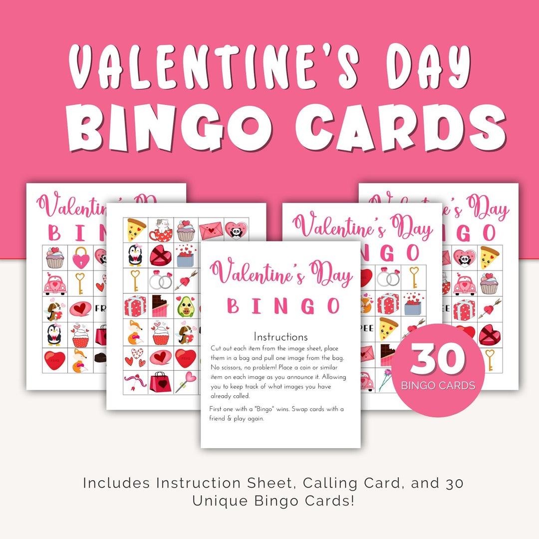 Valentine Bingo for Kids, Valentines Day Printable Game, Valentines Day ...