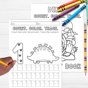 Preschool Math Worksheets, Number Tracing Printable, Dinosaur Coloring ...