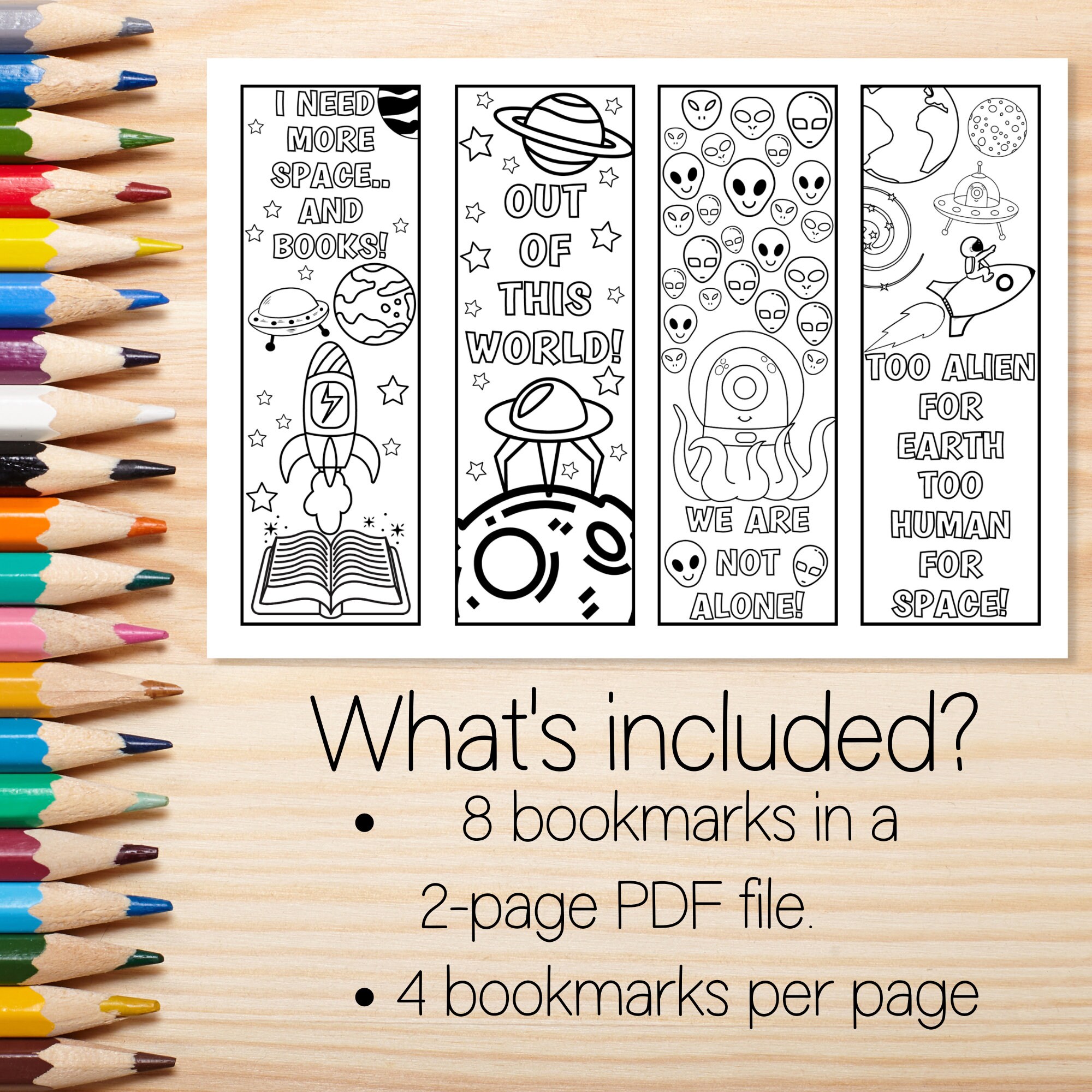 Alien Party Favors, Bookmarks to Color for Kids, UFO Gifts, Unique ...