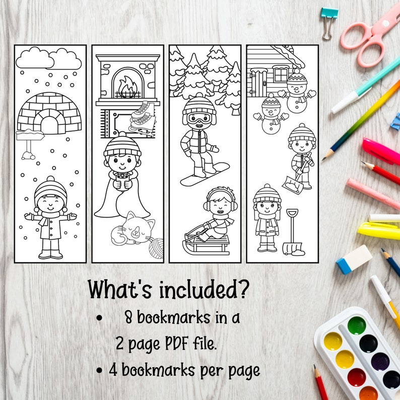 Winter Bookmarks to Color, Student Gifts From Teacher, Reading Gifts ...
