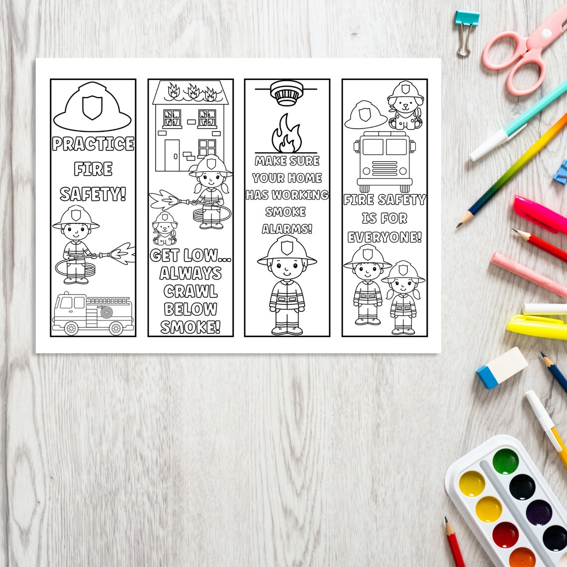 Fire Safety Printable, Fireman Party Favors, Bookmarks to Color ...