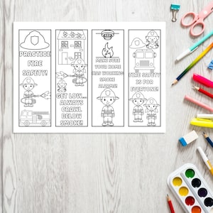Fire Safety Printable, Fireman Party Favors, Bookmarks to Color ...