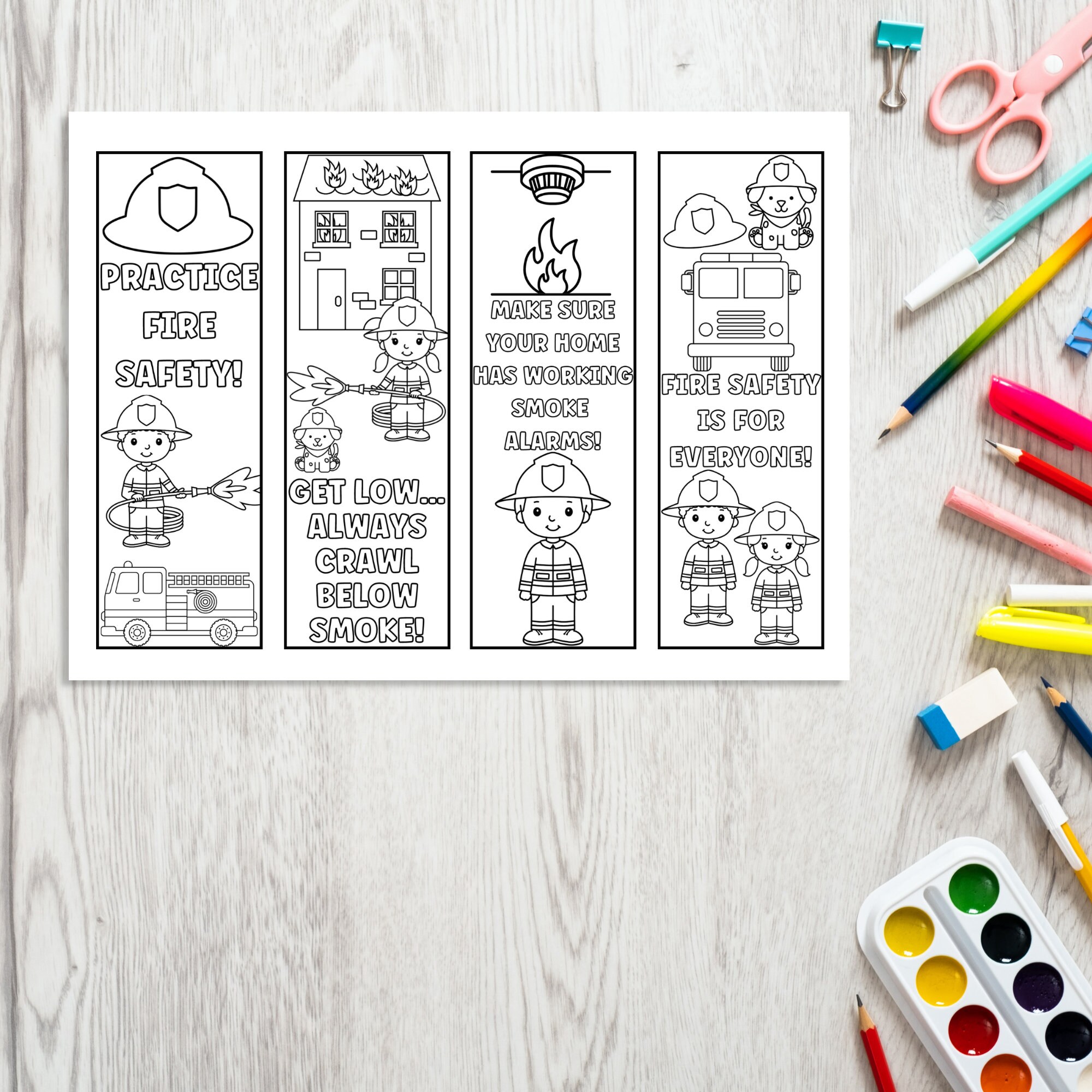Fire Safety Printable, Fireman Party Favors, Bookmarks to Color ...