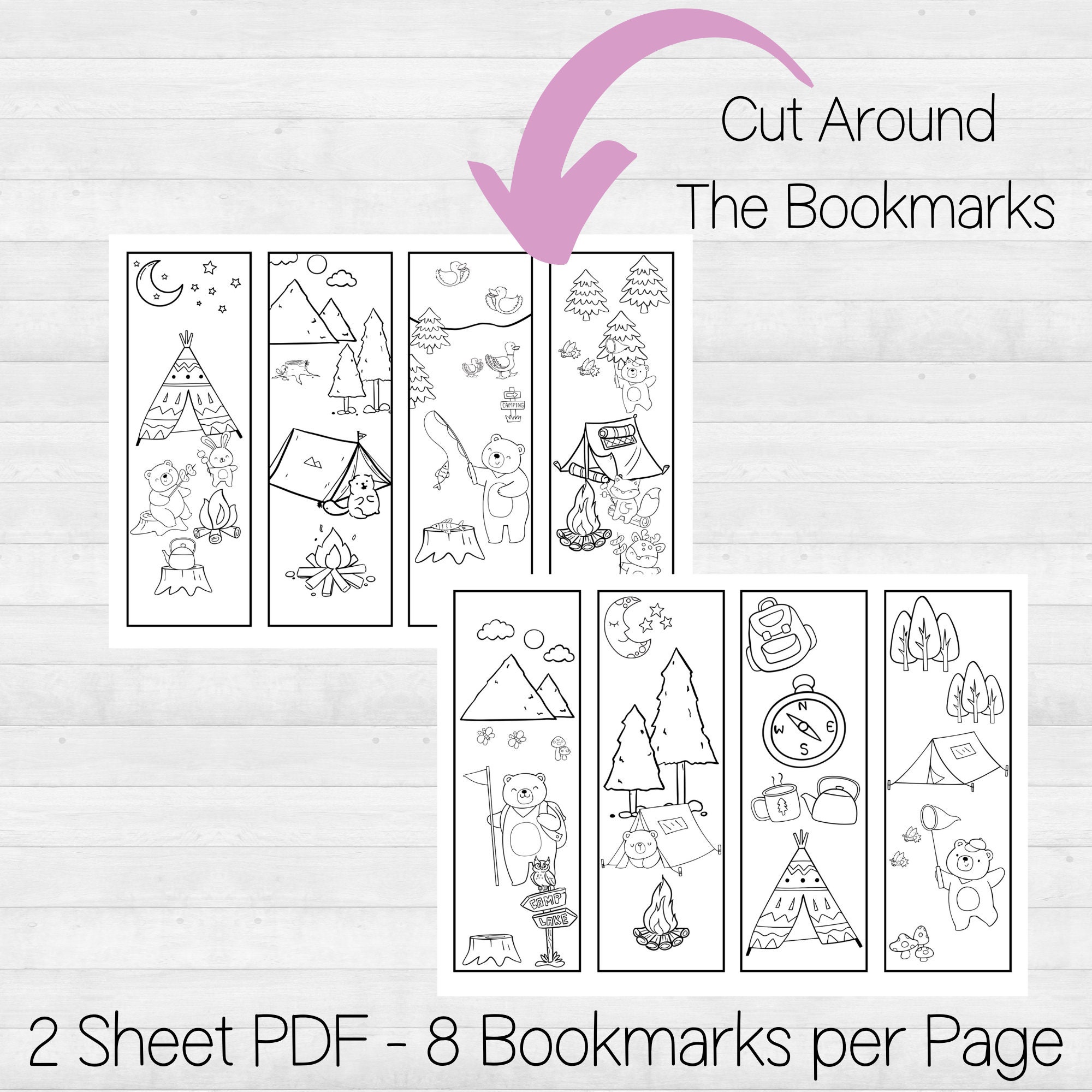 Camping Bookmarks to Color, Woodland Party Favor, Classroom Gifts ...