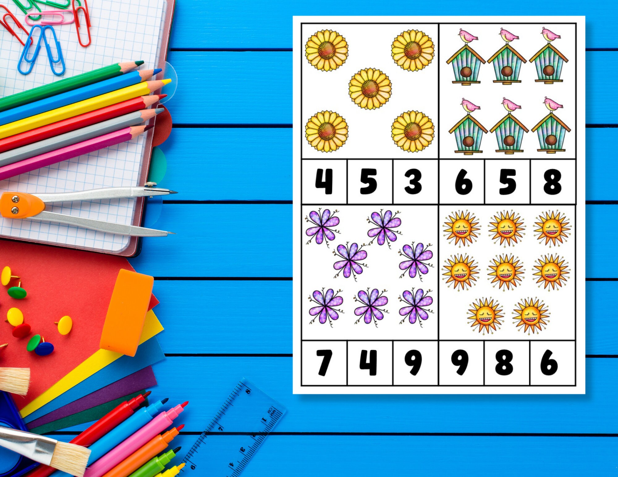 Counting Clip Cards, Homeschool Math, Flashcards, Printable Learning ...