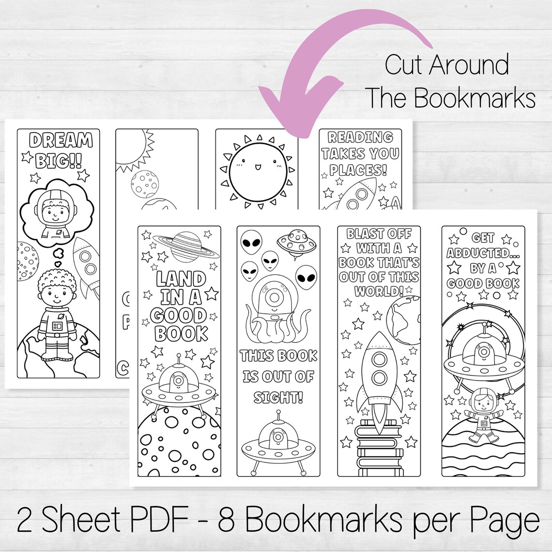 Alien Bookmark, Printable Bookmarks for Kids, Space Party Favors ...