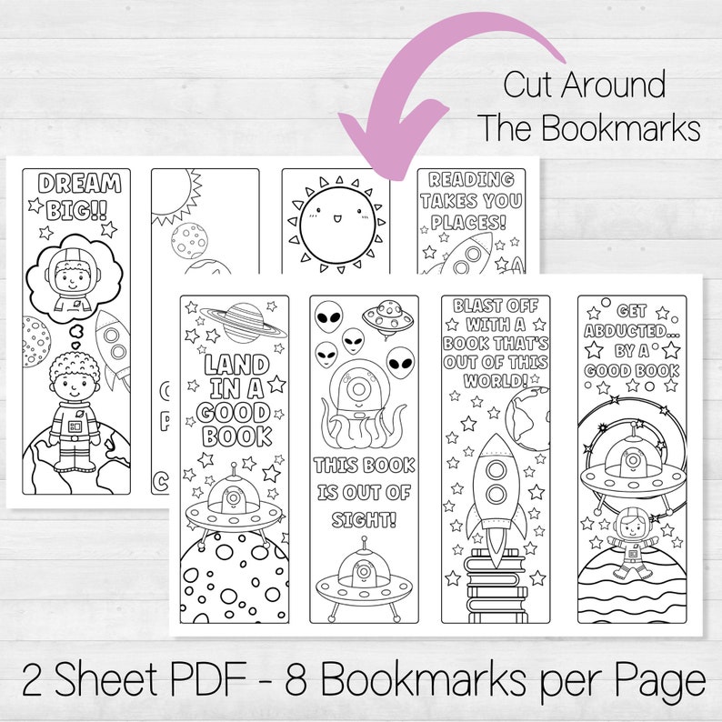 Alien Bookmark, Printable Bookmarks for Kids, Space Party Favors ...
