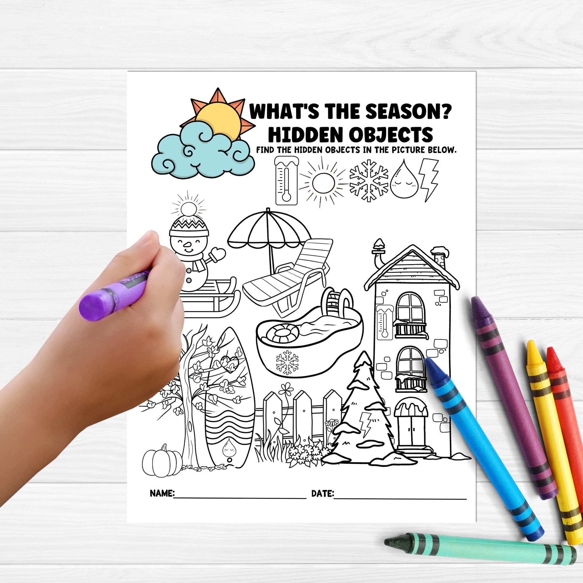 Hidden Object Game, Four Seasons Worksheets, Science Coloring Page ...