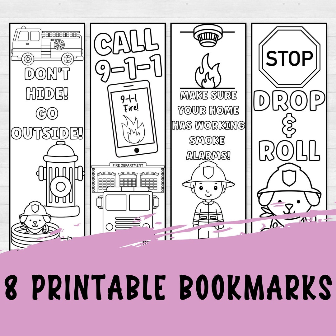 Fire Safety Printable, Fireman Party Favors, Bookmarks to Color ...