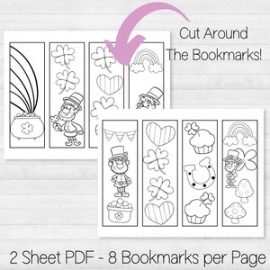 Shamrock Bookmark Set, St Patrick's Day Printable, Bookmarks to Color ...