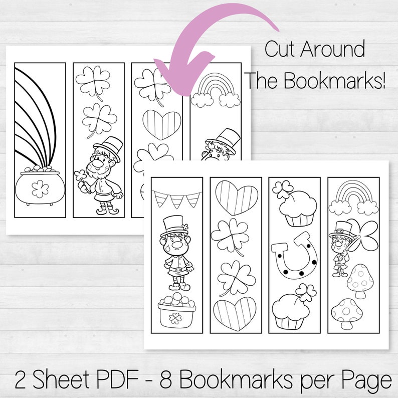 Shamrock Bookmark Set, St Patrick's Day Printable, Bookmarks to Color ...
