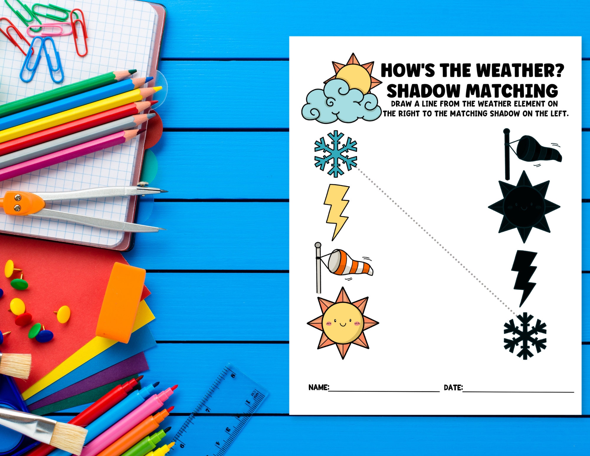 Shadow Matching Game, Printable Homeschool Worksheet, Weather ...