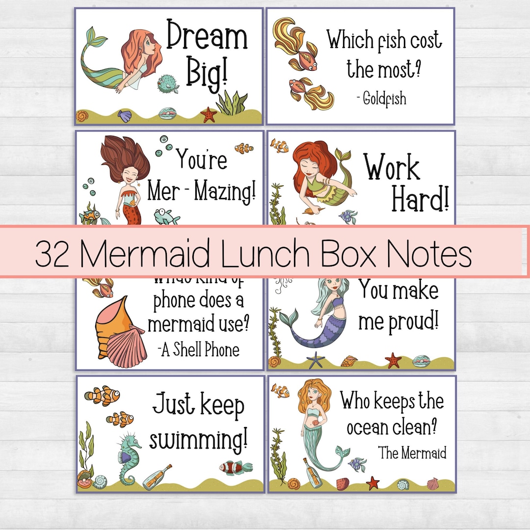 Mermaid Note Cards, Mermaid Gifts for Girls, Lunchbox Note Printable ...