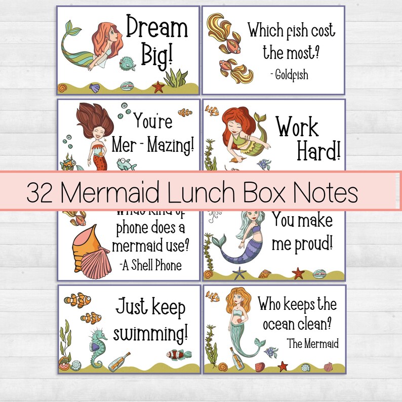 Mermaid Note Cards, Mermaid Gifts for Girls, Lunchbox Note Printable ...