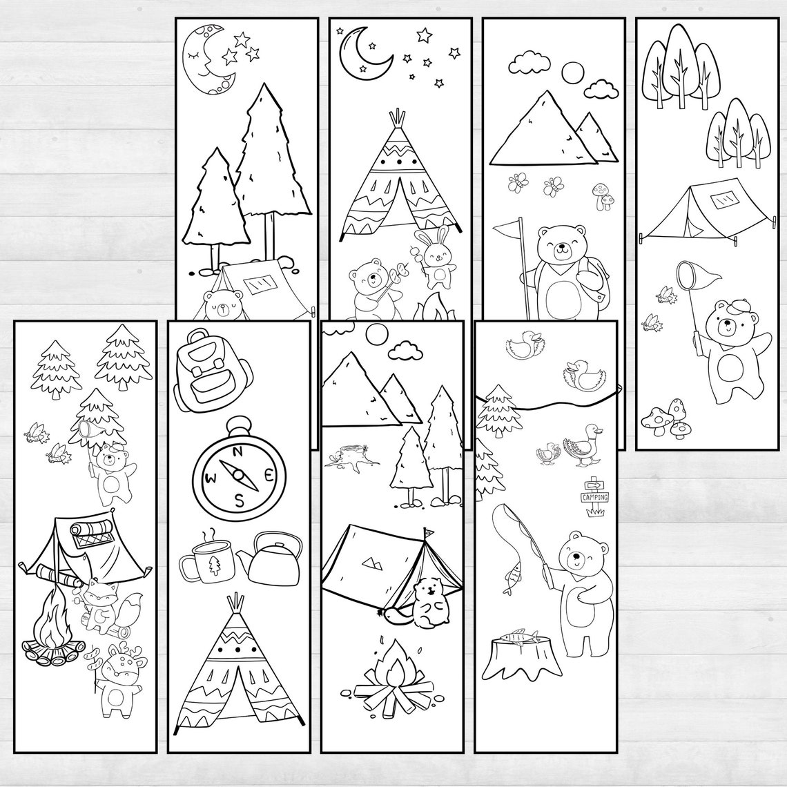 Camping Bookmarks to Color, Woodland Party Favor, Classroom Gifts ...