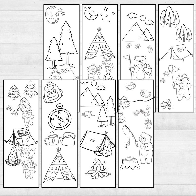 Camping Bookmarks to Color, Woodland Party Favor, Classroom Gifts ...