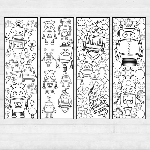 Robot Bookmarks to Color Robot Party Favors Coloring | Etsy