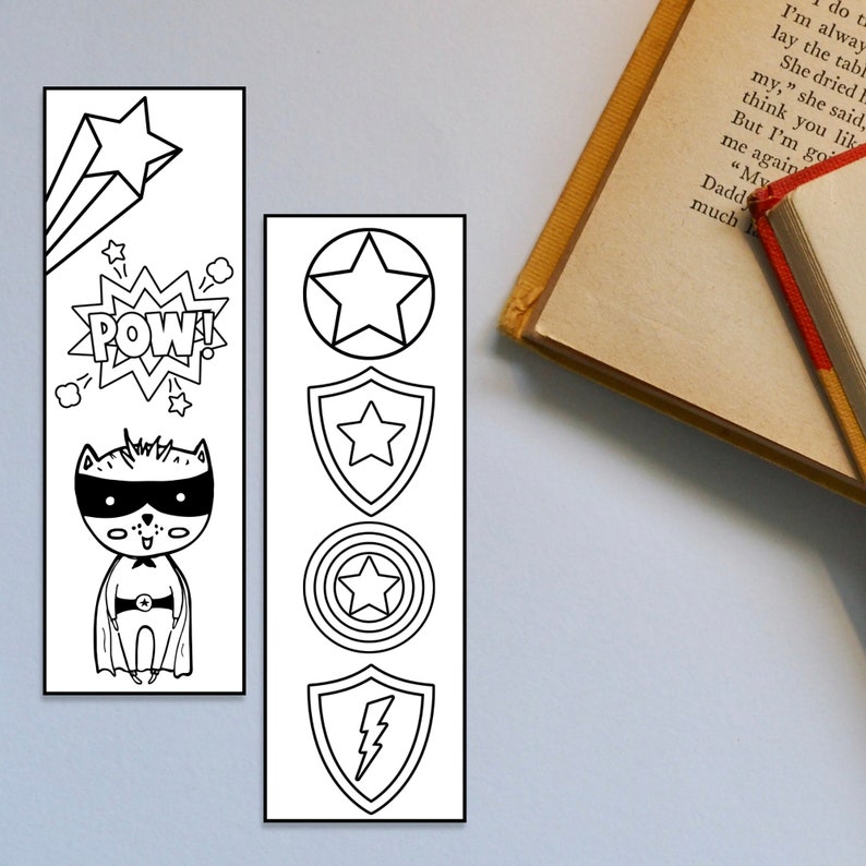 Bookmarks to Color, Superhero Party Favors, Cat Lover Gifts, Reading ...