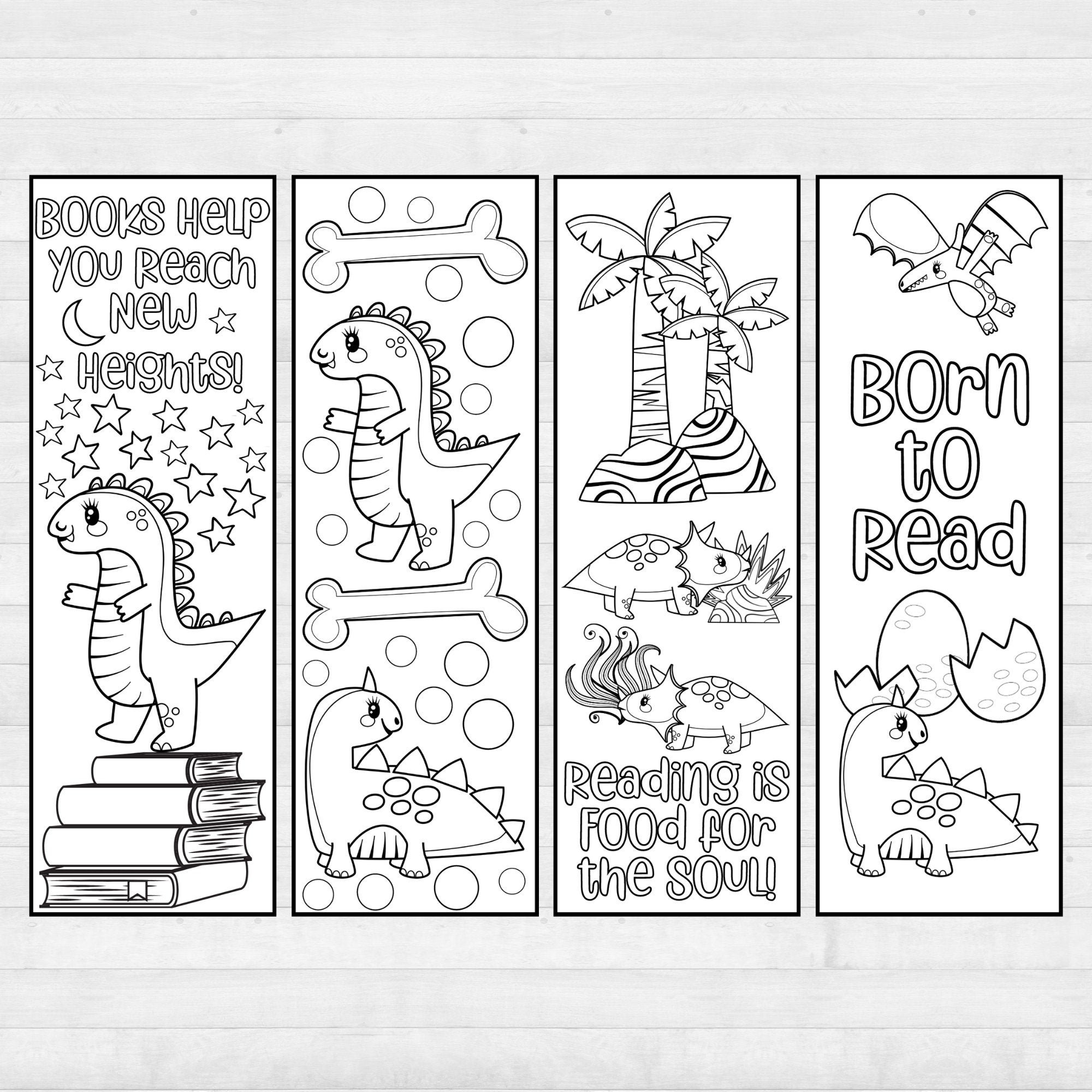Dinosaur Coloring Bookmarks Set of 8 Digital Download Color | Etsy