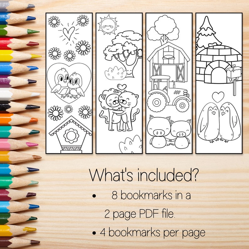 Bookmarks to Color, Last Minute Gift, Animal Coloring Pages, Printable ...