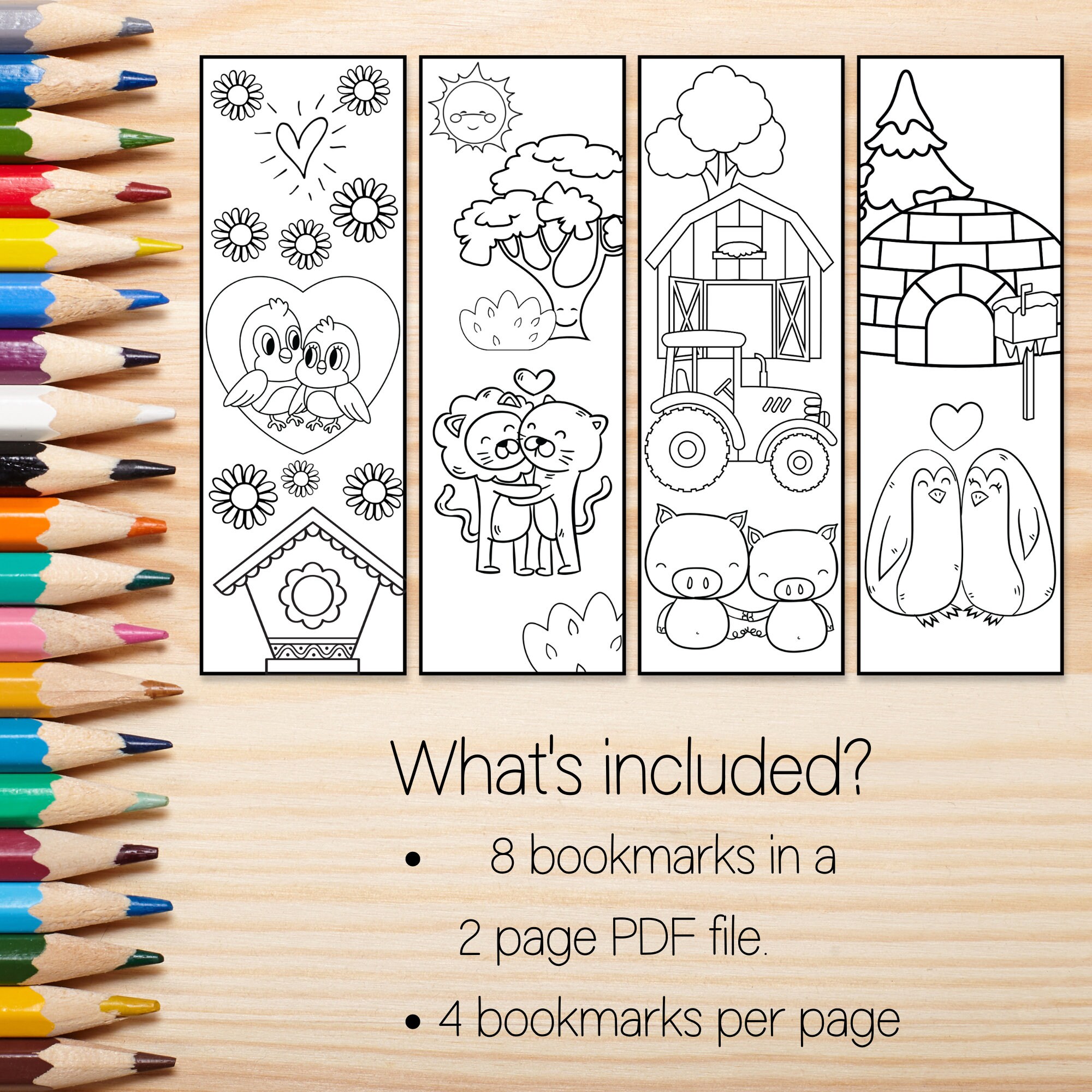 Bookmarks to Color, Last Minute Gift, Animal Coloring Pages, Printable ...