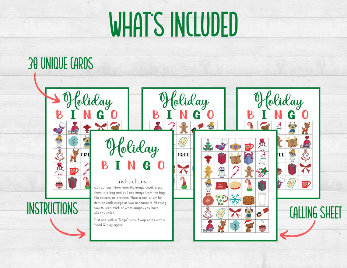 Holiday Bingo Cards Printable, Classroom Games, Printable Holiday Games ...