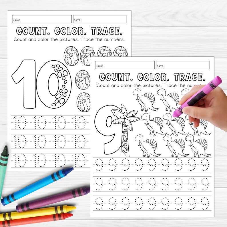 Preschool Math Worksheets, Number Tracing Printable, Dinosaur Coloring ...