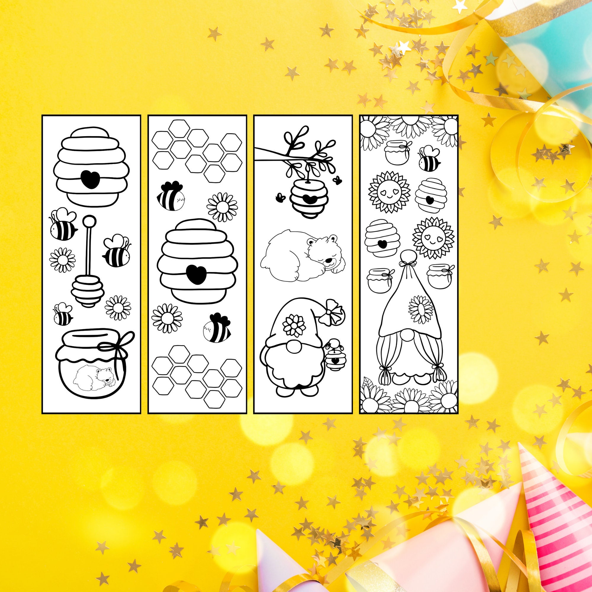 Bee Bookmarks to Color, Bee Lover Gift, Gnome Lover Gift, Honey Party ...