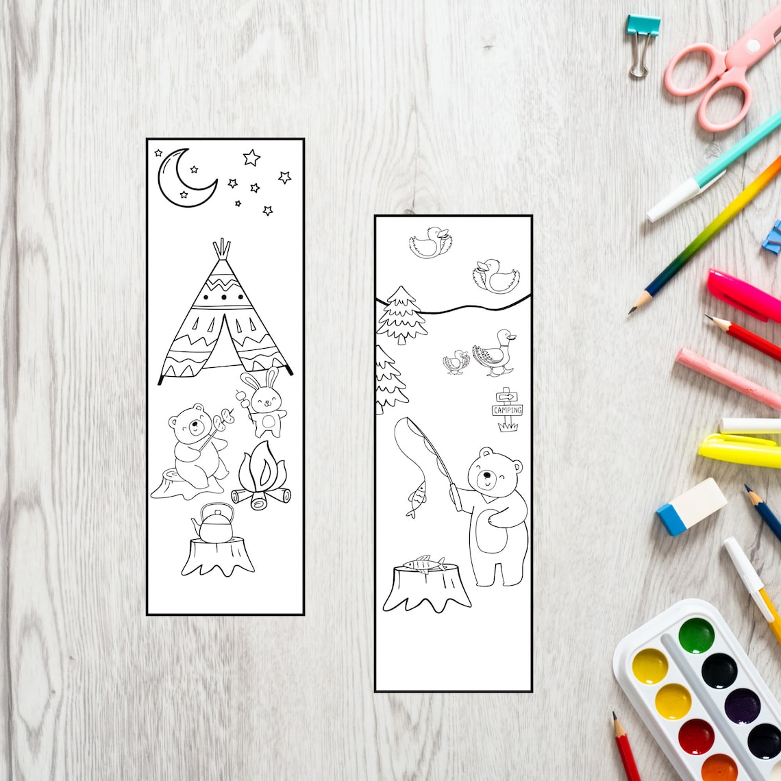 Camping Bookmarks to Color, Woodland Party Favor, Classroom Gifts ...