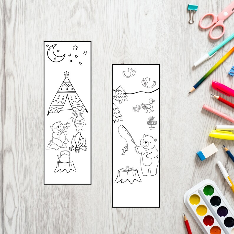Camping Bookmarks to Color, Woodland Party Favor, Classroom Gifts ...