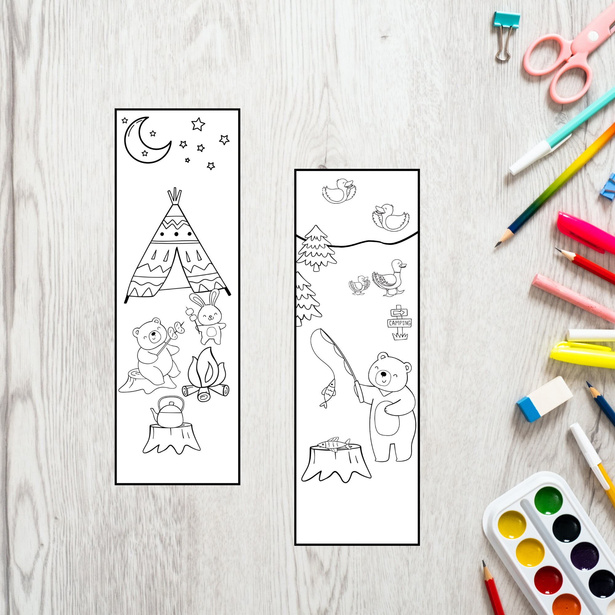 Camping Bookmarks to Color, Woodland Party Favor, Classroom Gifts ...