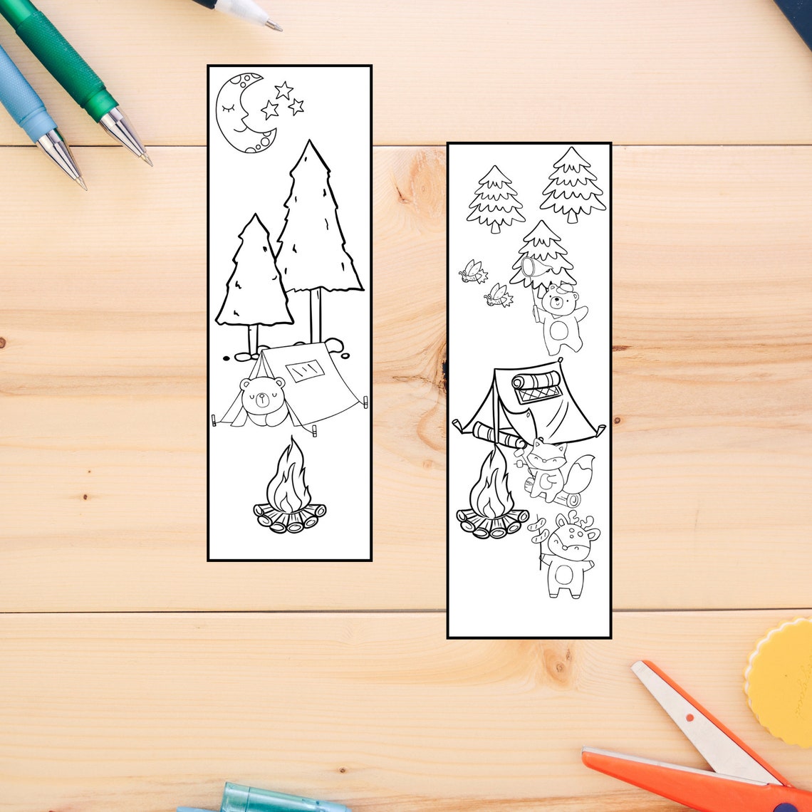 Camping Bookmarks to Color Woodland Party Favor Classroom - Etsy