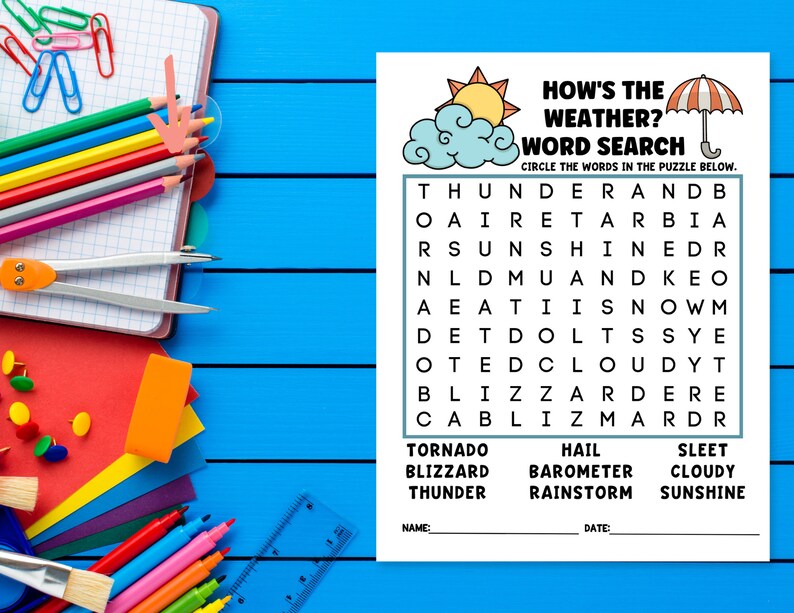 Word Search for Kids, Weather Activities, Homeschool Printables ...