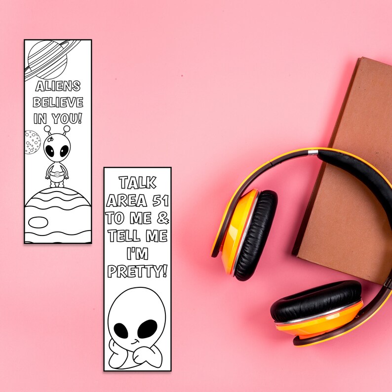 Alien Party Favors, Bookmarks to Color for Kids, UFO Gifts, Unique ...