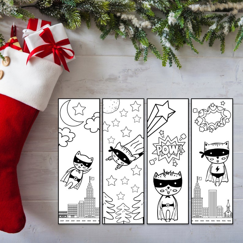 Bookmarks to Color, Superhero Party Favors, Cat Lover Gifts, Reading ...