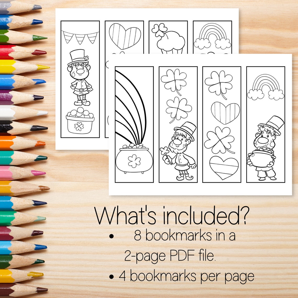 Shamrock Bookmark Set, St Patrick's Day Printable, Bookmarks to Color ...